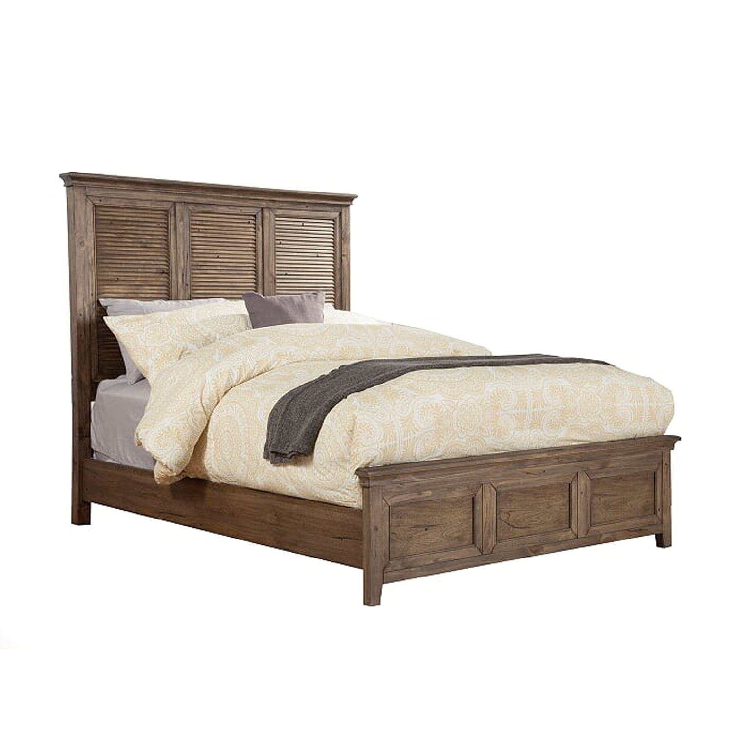 HomeRoots Decor Queen Size Bed with Louver Design High Headboard, Brown ...