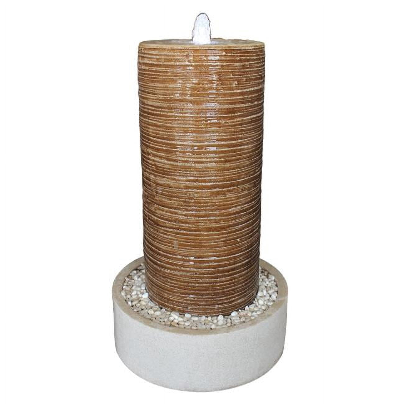 HomeRoots Decor Ribbed Cylindrical Water Fountain with Round Pebble ...