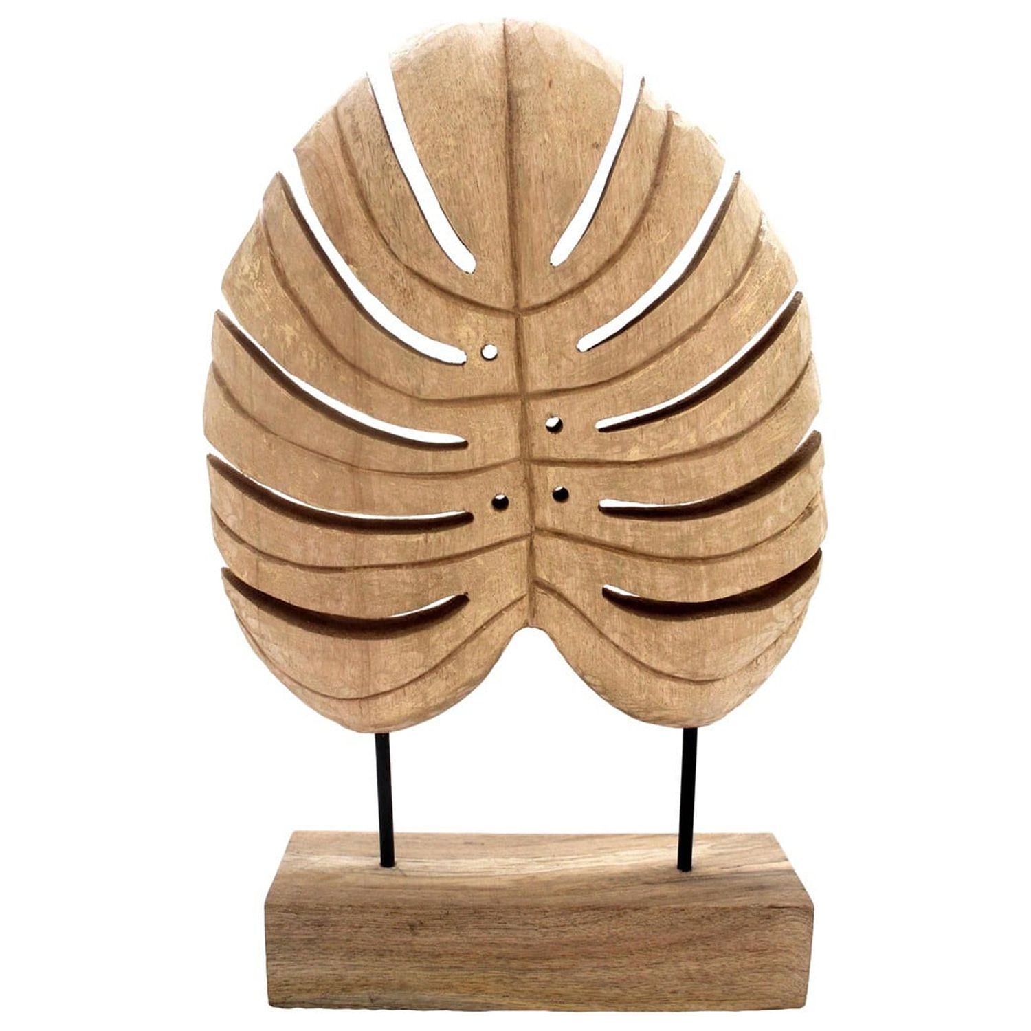 HomeRoots Decor Wooden Decorative Monstera Leaf Statue with Cutout ...