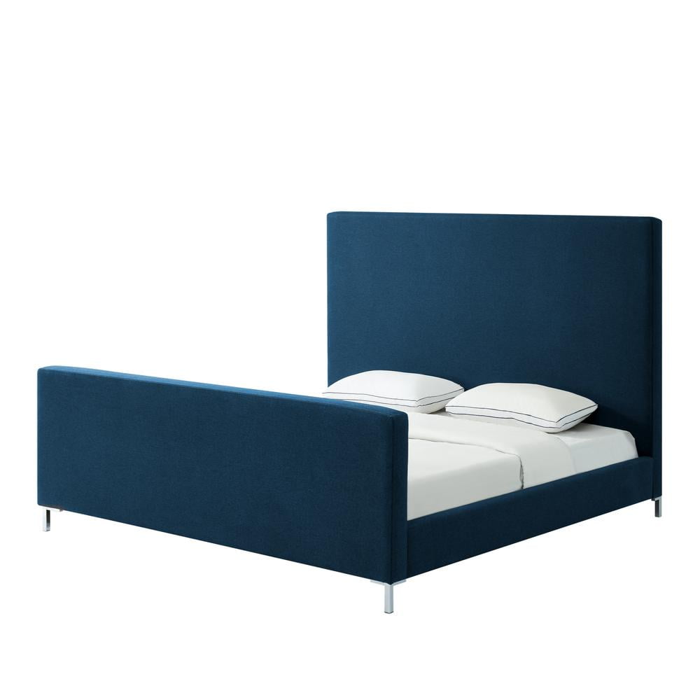 HomeRoots Denim Blue Solid Wood King Upholstered Linen Bed - Walmart.com
