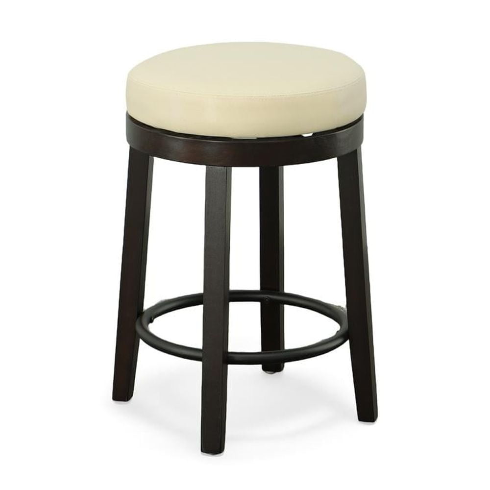 Set Of Two 24" Cream And Espresso Faux Leather And Solid Wood Swivel ...