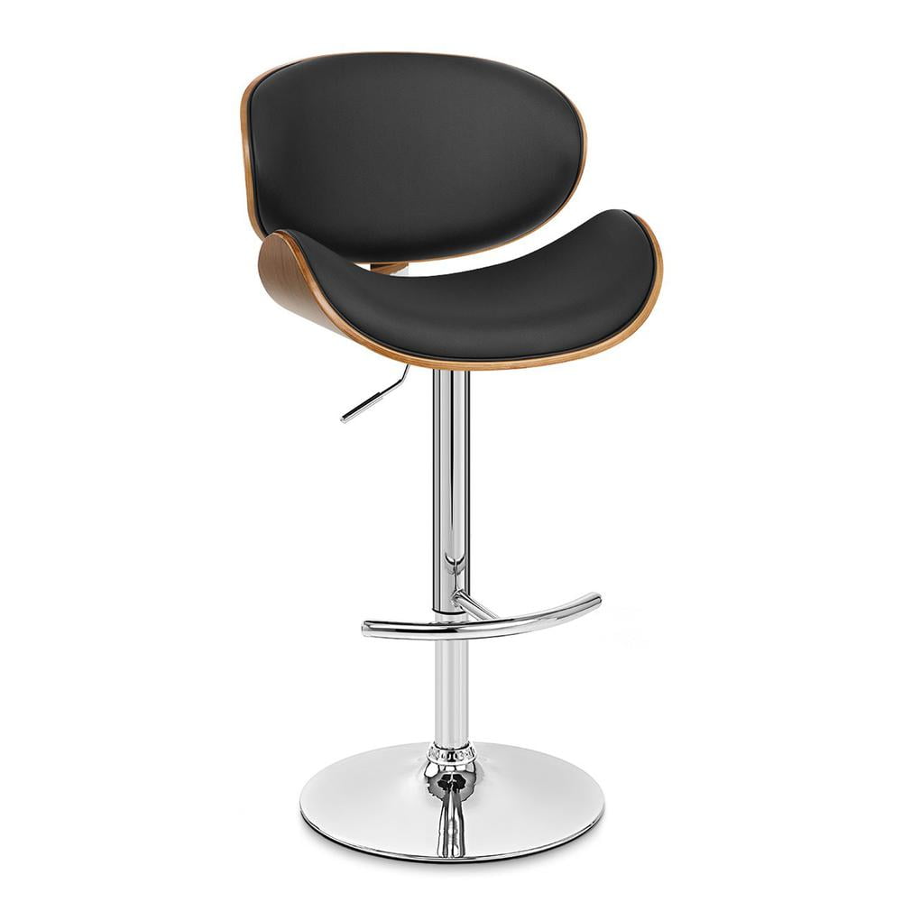45 Black And Silver Faux Leather And Solid Wood Swivel Low Back ...