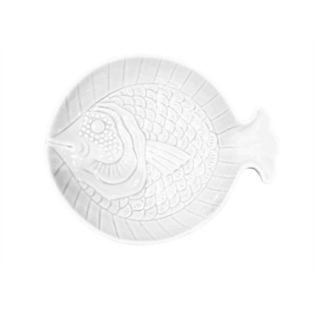 HomeRoots Fish Design Instilled Ceramic Fish White Plate - Walmart.com