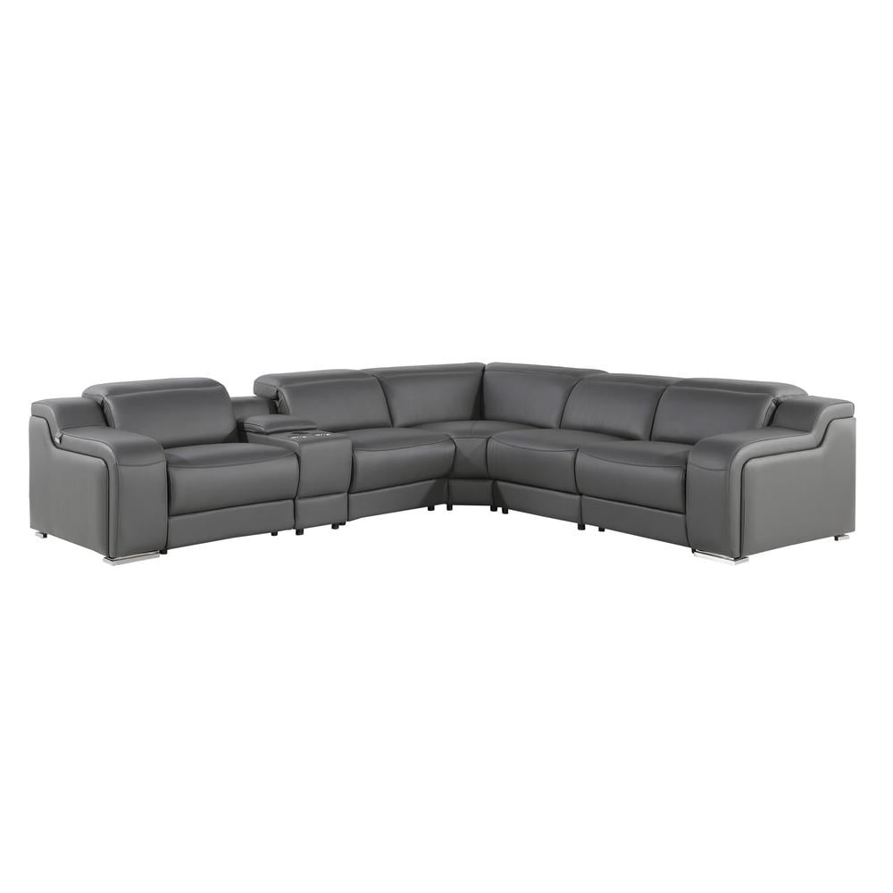HomeRoots Gray Italian Leather Power Reclining Curved Six Piece Corner ...