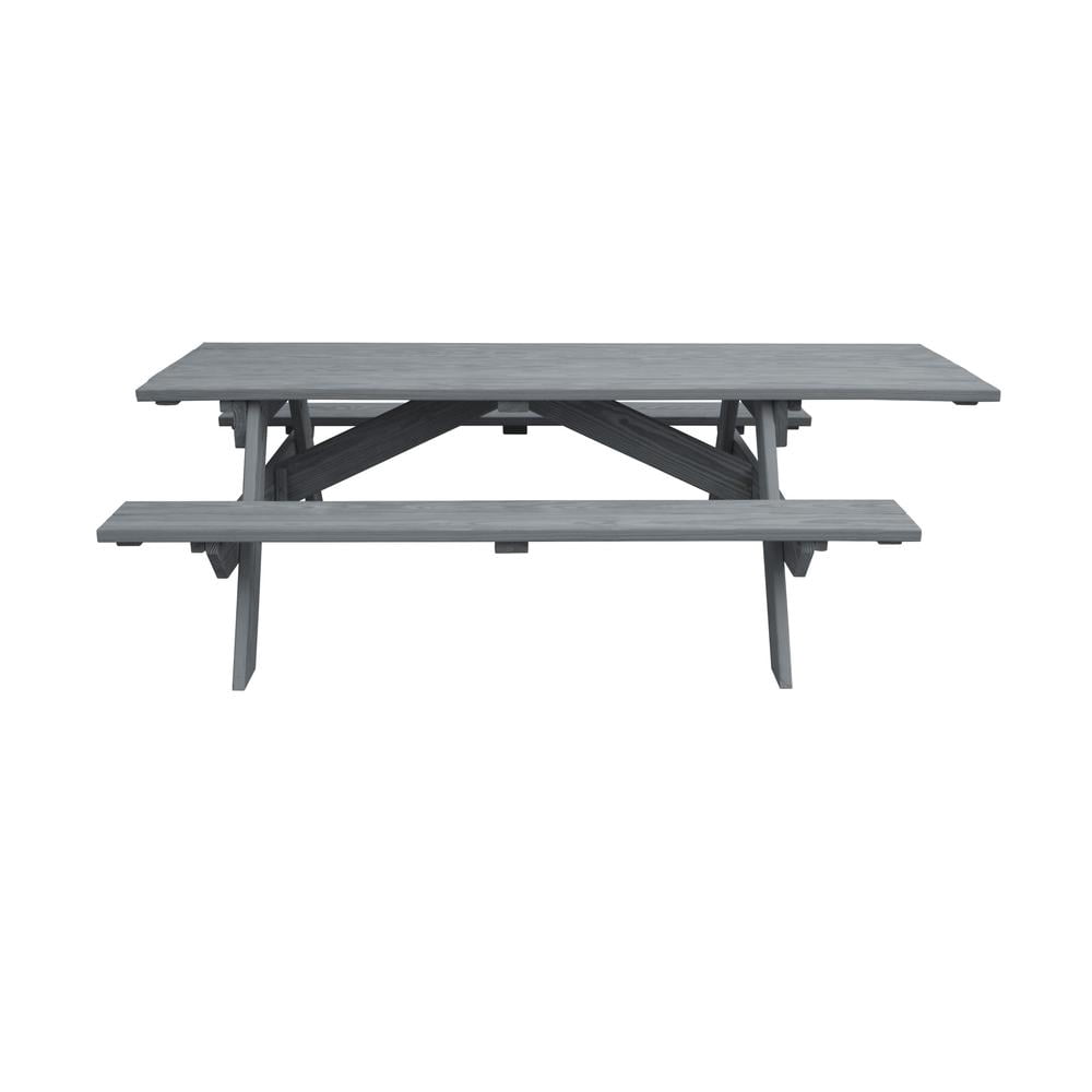 HomeRoots Gray Solid Wood Outdoor Picnic Table - Walmart.com