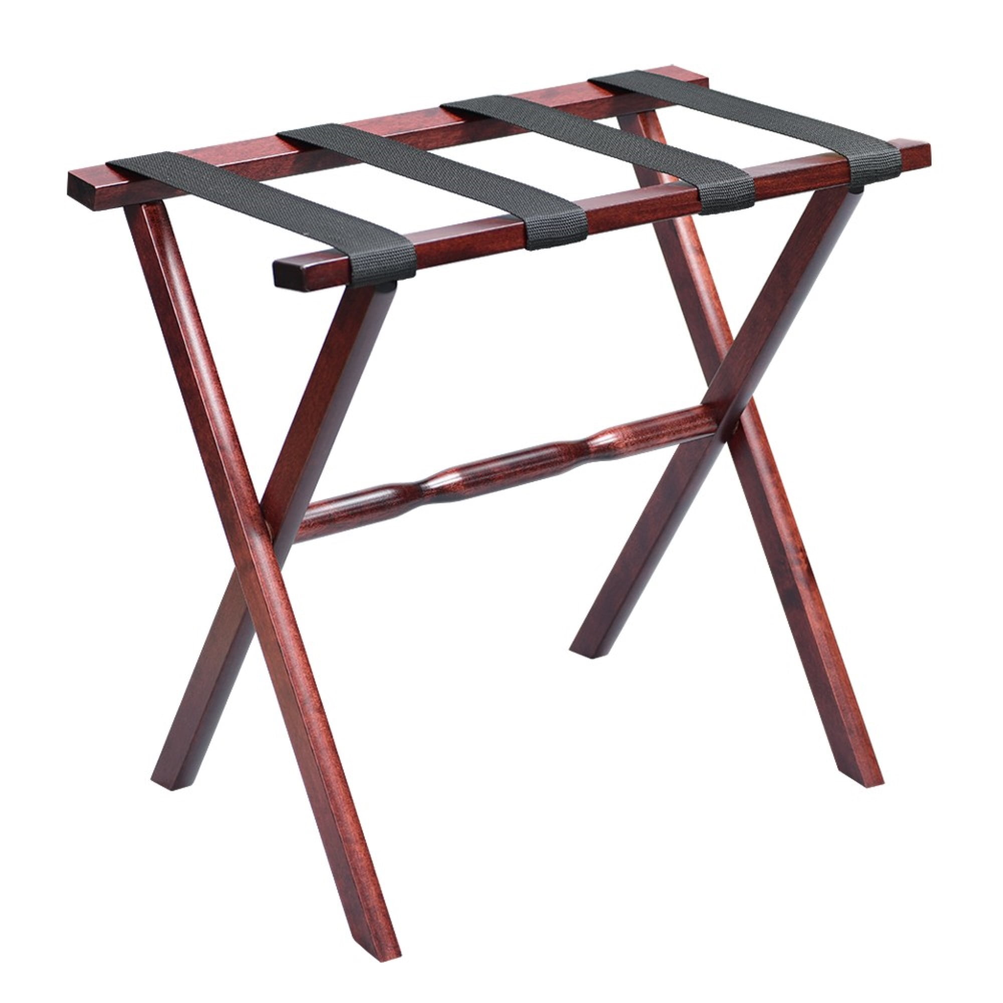 HomeRoots Hotel Cherry Mahogany Folding Luggage Rack with Black Straps ...