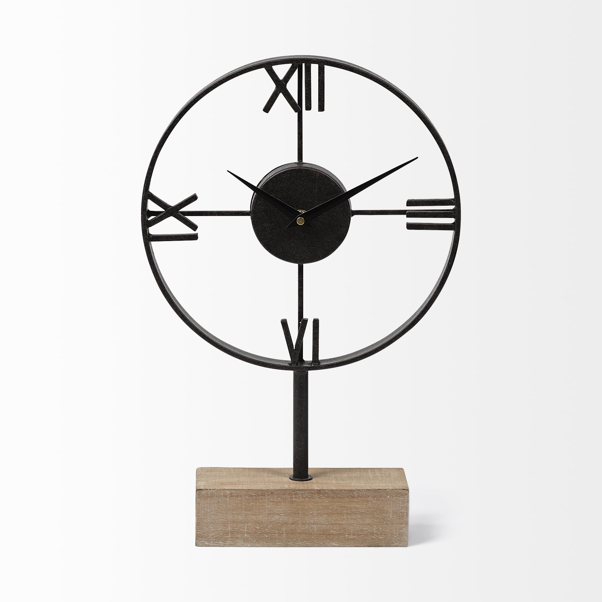 Black Metal Wood Desk Table Clock with Open Metal Frame - Walmart.com