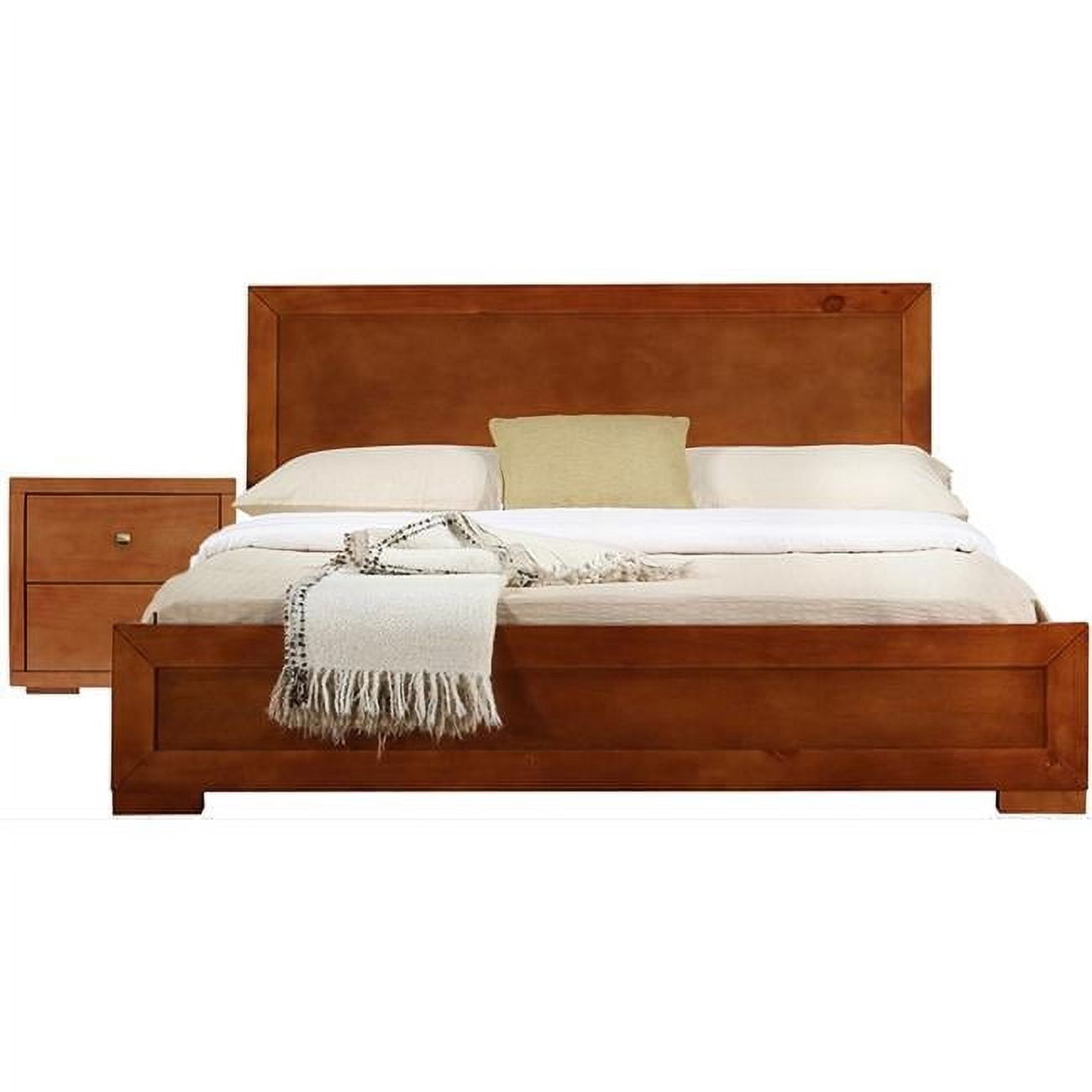 HomeRoots Moma Wood Platform Full Bed with Nightstand, Cherry - Walmart.com