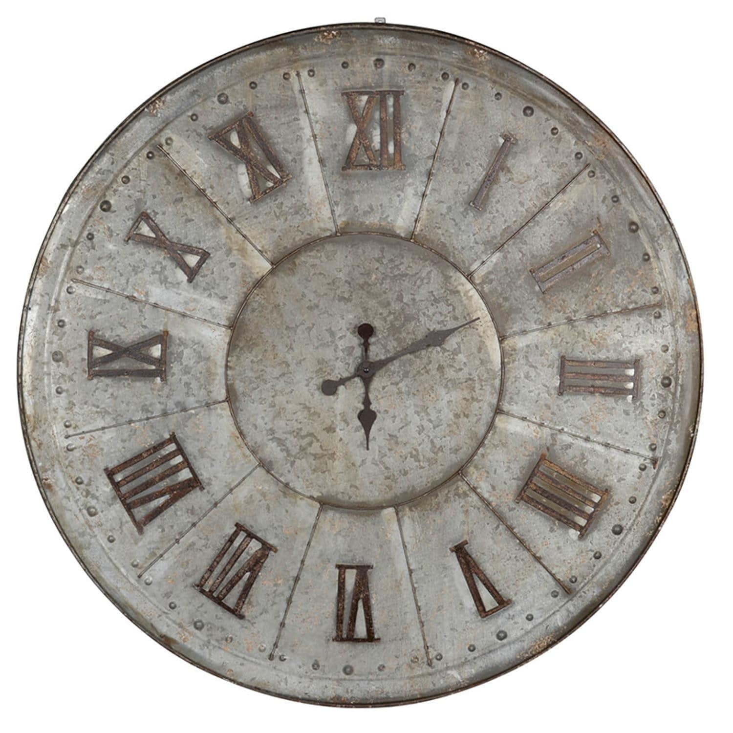 HomeRoots Oversized Rustic Galvanized Metal Round Wall Clock - Walmart.com