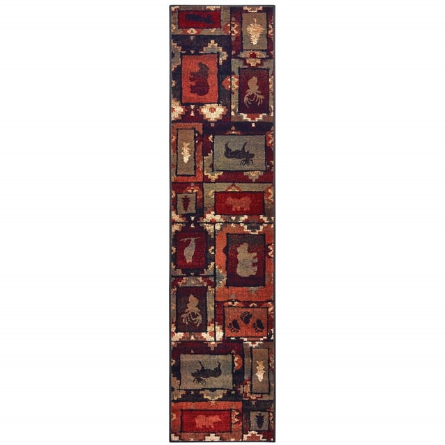 2' X 8' Brown Rust Berry Sage Green Gold And Ivory Southwestern Power ...