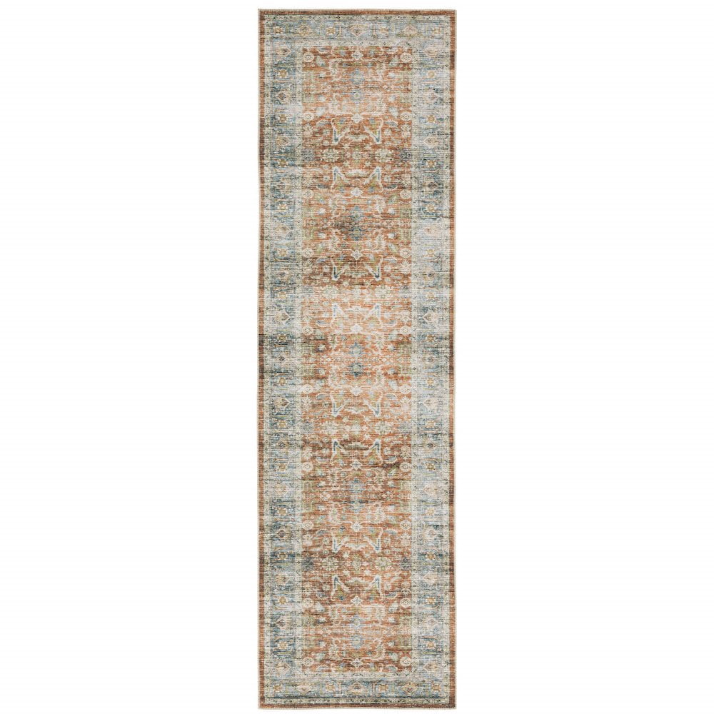 HomeRoots Rust Blue Ivory And Gold Oriental Printed Stain Resistant Non ...