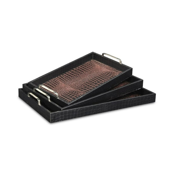 HomeRoots Set Of Three 23" Brown Rectangular Faux Alligator Tray With ...