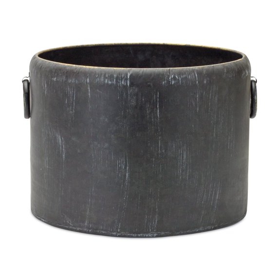 HomeRoots Set Of Two 10" Black Metal Round Pot Planter - Walmart.com