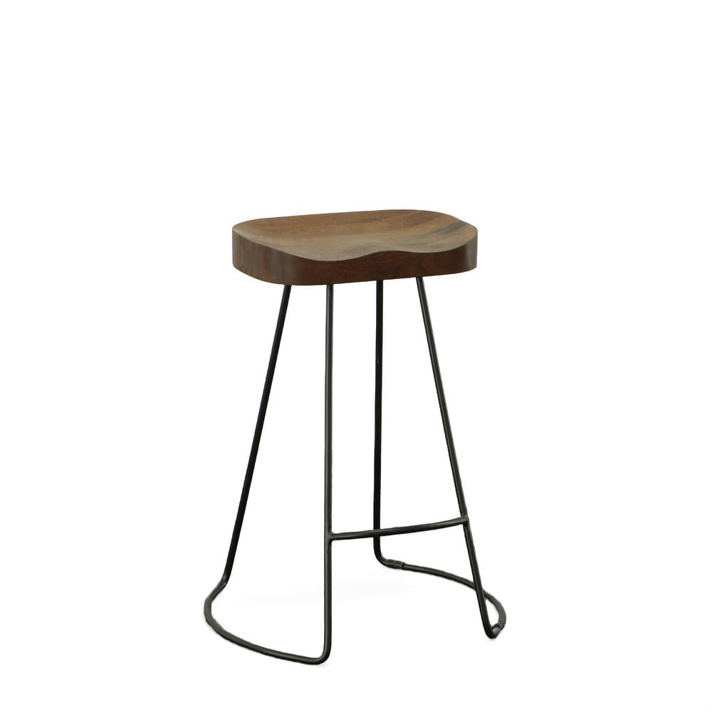 HomeRoots Set Of Two 25" Chestnut And Black Steel Backless Counter ...