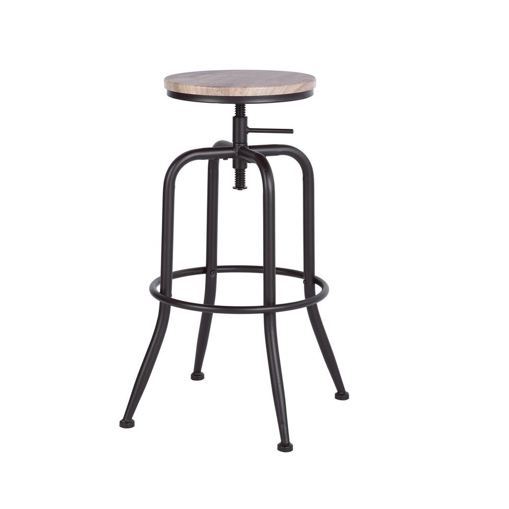 HomeRoots Set Of Two 30" Natural And Black Steel Swivel Backless Bar ...