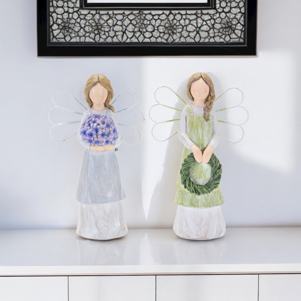 HomeRoots Set Of Two 7" Green Polyresin Angel Figurine - Walmart.com
