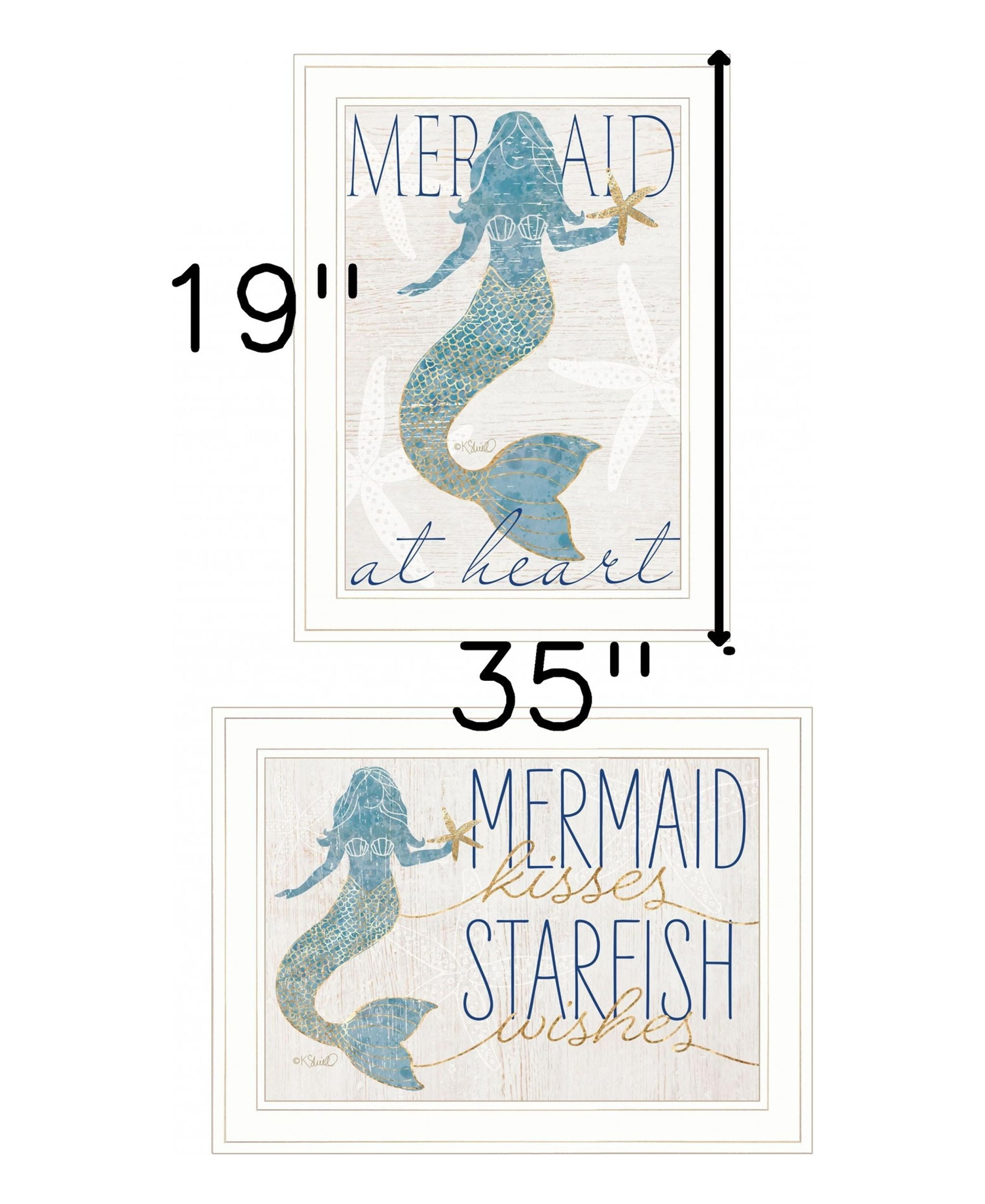 HomeRoots Set Of Two Two Mermaids 2 White Framed Print Wall Art ...