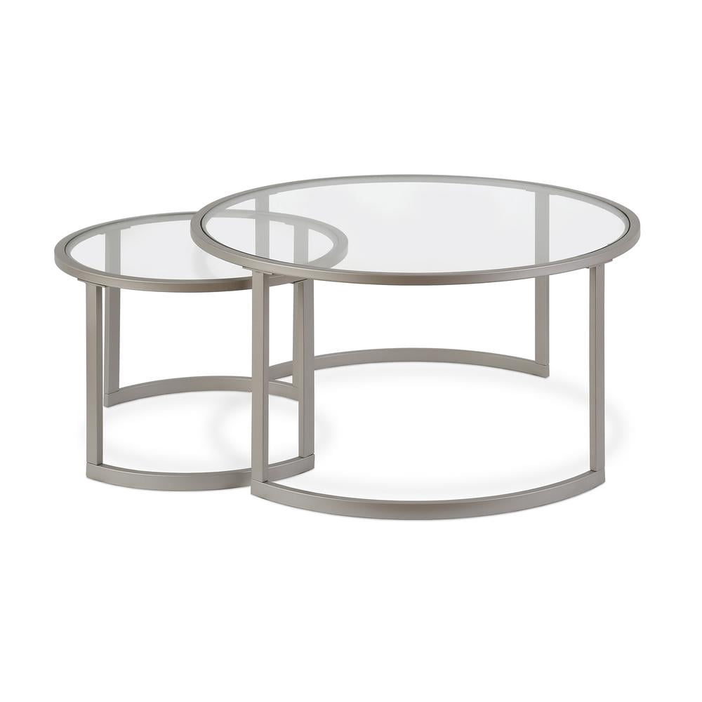 HomeRoots Set of Two 36" Nickel Glass And Steel Round Nested Coffee ...