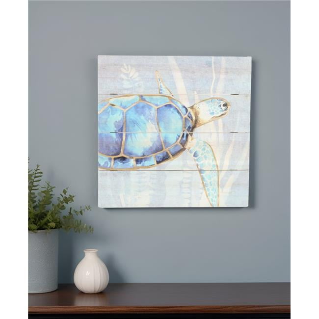 HomeRoots 569565 Swimming Sea Turtle Wooden Plank Unframed Wall Art ...