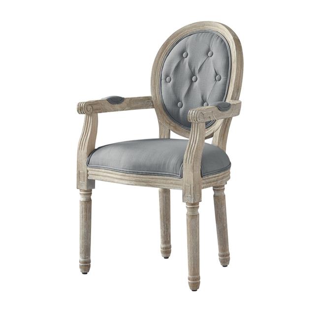HomeRoots Tufted Upholstered Linen Dining Arm Chair, Gray & Brown - Walmart.com