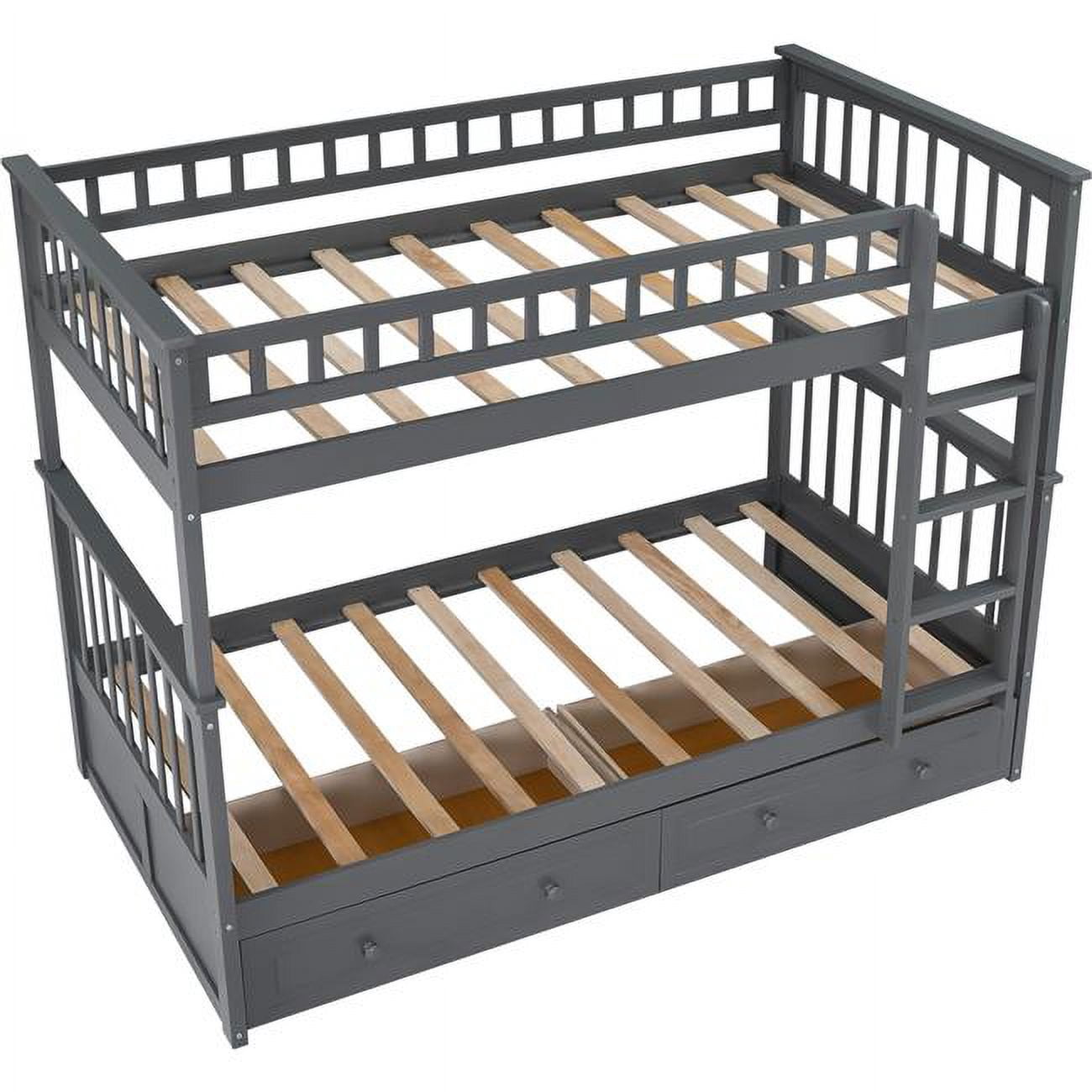 HomeRoots Twin over Twin Bunk Bed Drawers Convertible Beds Gray ...