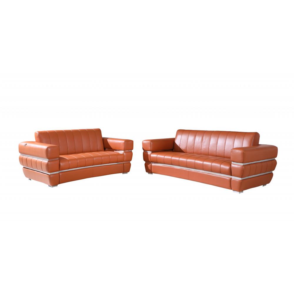 HomeRoots Two Piece Indoor Camel Italian Leather Five Person Seating ...
