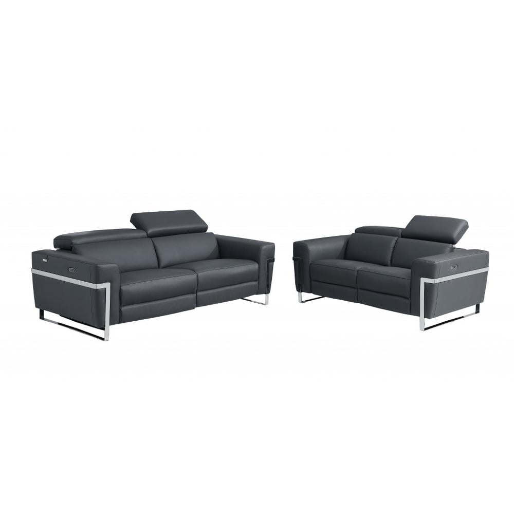 HomeRoots Two Piece Indoor Dark Gray Italian Leather Five Person ...