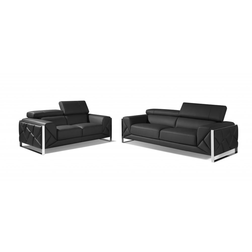 HomeRoots Two Piece Indoor Dark Gray Italian Leather Five Person ...