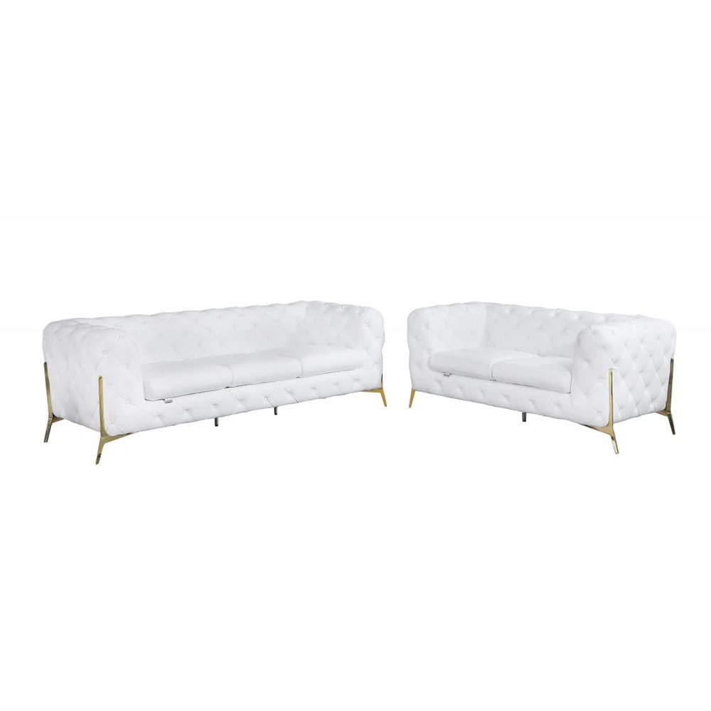 HomeRoots Two Piece Indoor White Italian Leather Five Person Seating ...