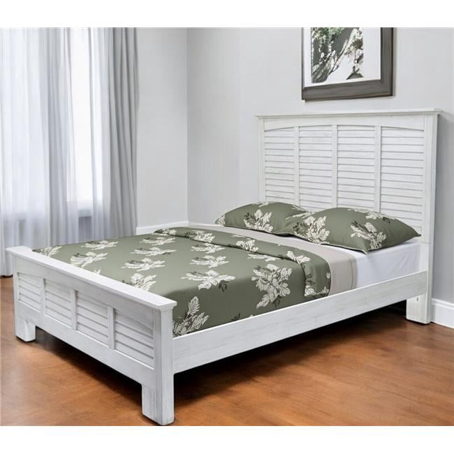 HomeRoots 571393 White Plantation Shutter Distressed Solid Wood Queen ...