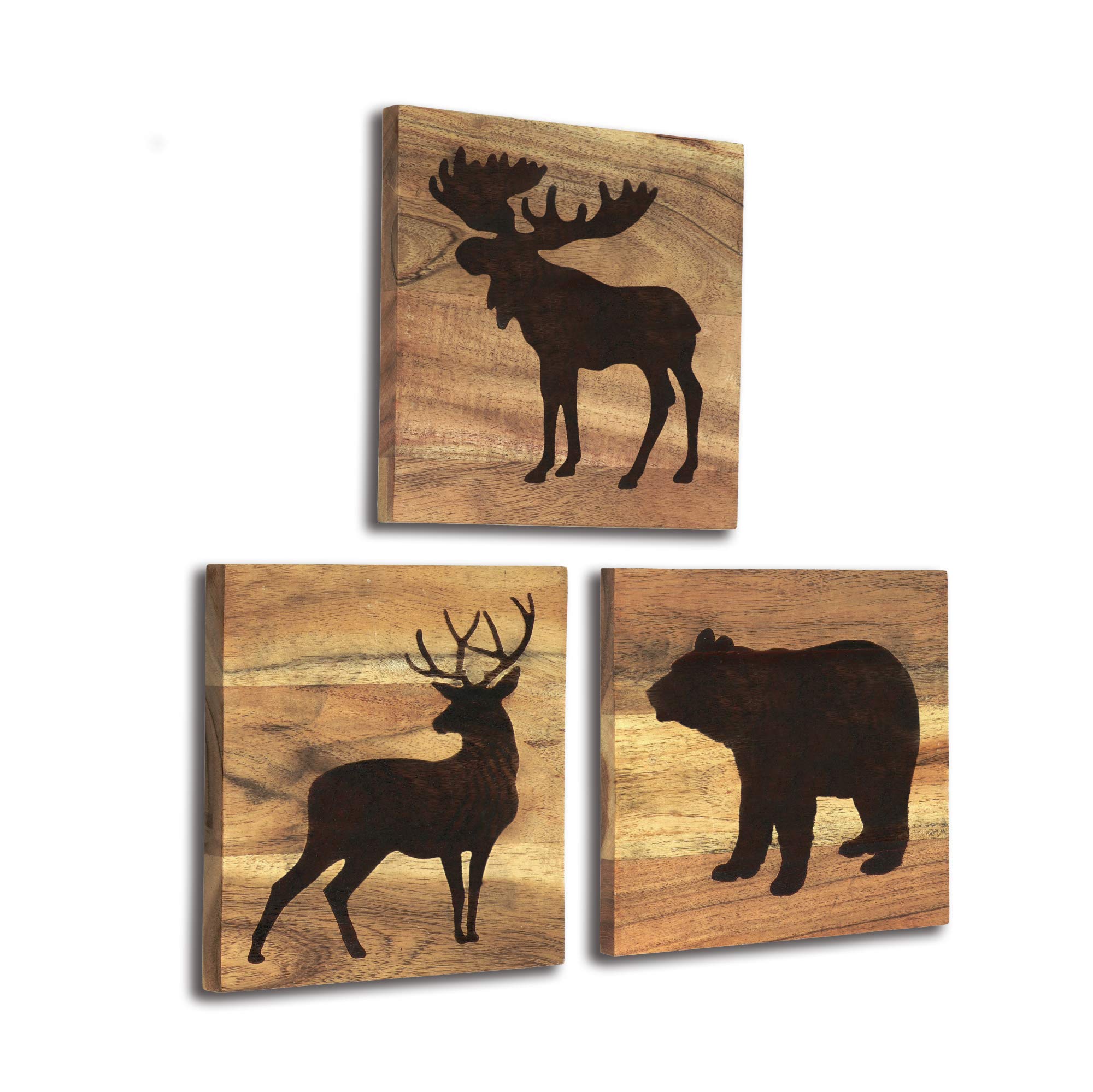 HomeRustique Real Wooden Cabin Decor with Bear, Deer and Moose (Set of ...