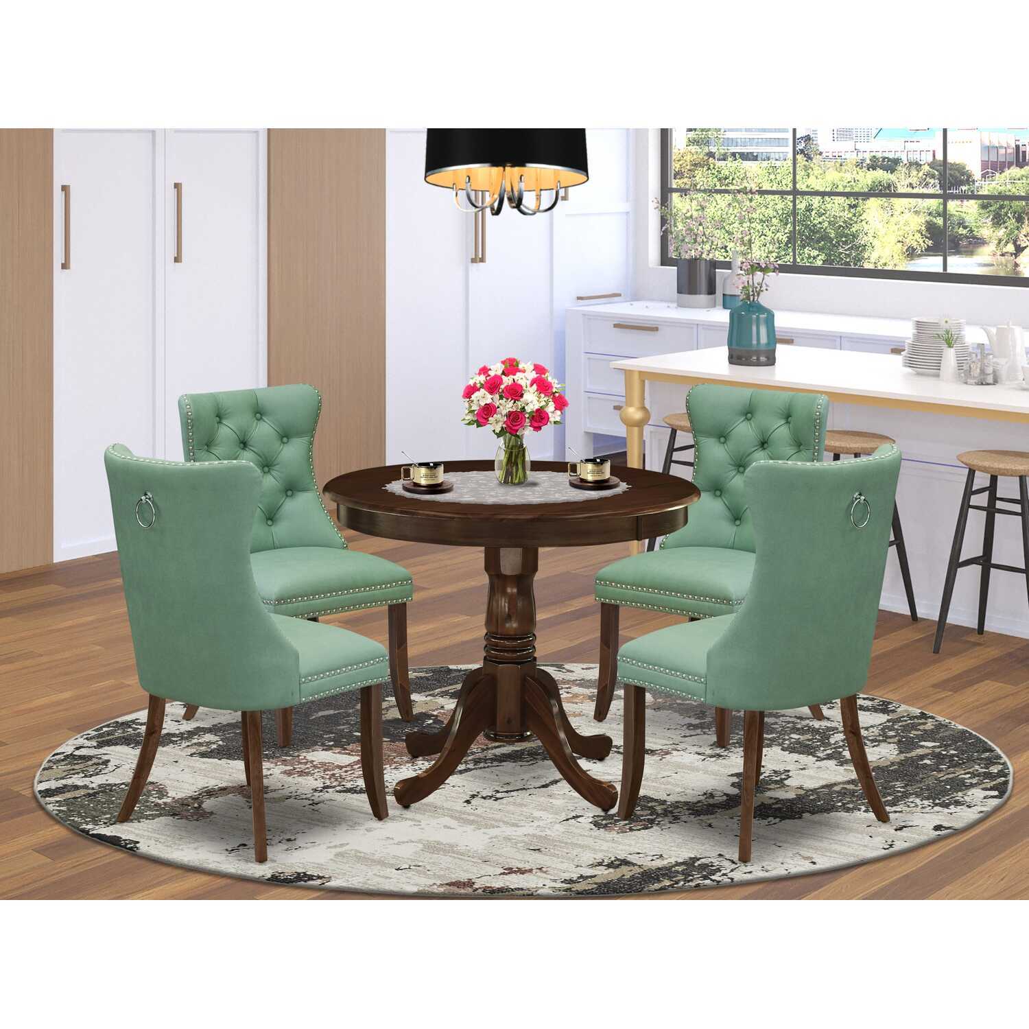 HomeStock 22 5 Piece Kitchen Table Set Includes A Round Dining Table ...
