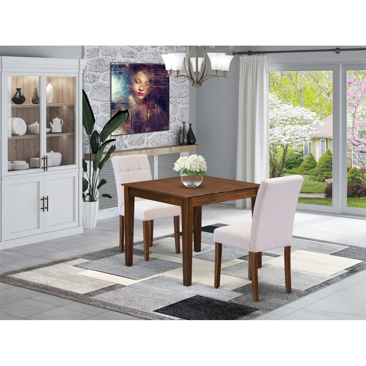 Square Dining Table Set with 2 Chairs - Southwestern Style Walnut ...