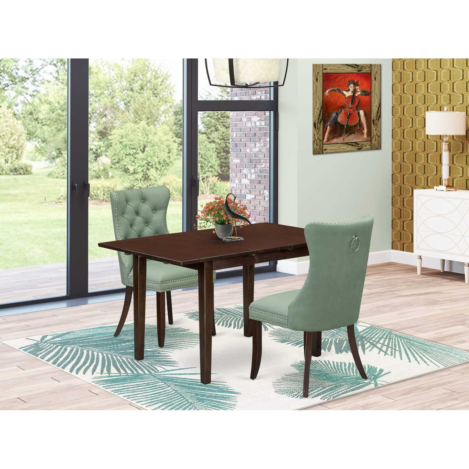 Modern 3 Piece Dining Set - Kitchen Table with Leaf & 2 Dining Chairs ...