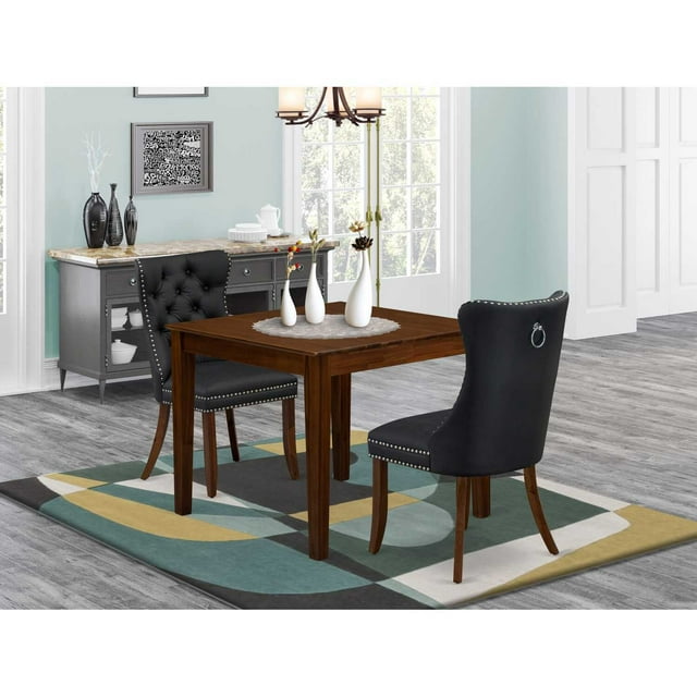 HomeStock 3 Piece Dining Table Set Includes A Square Kitchen Table And 2 Upholstered Chairs ...
