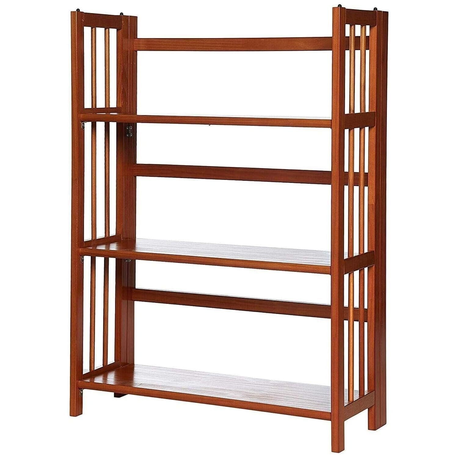 HomeStock 3-Shelf Folding Stackable Bookcase 27.5" Wide,Honey Oak ...