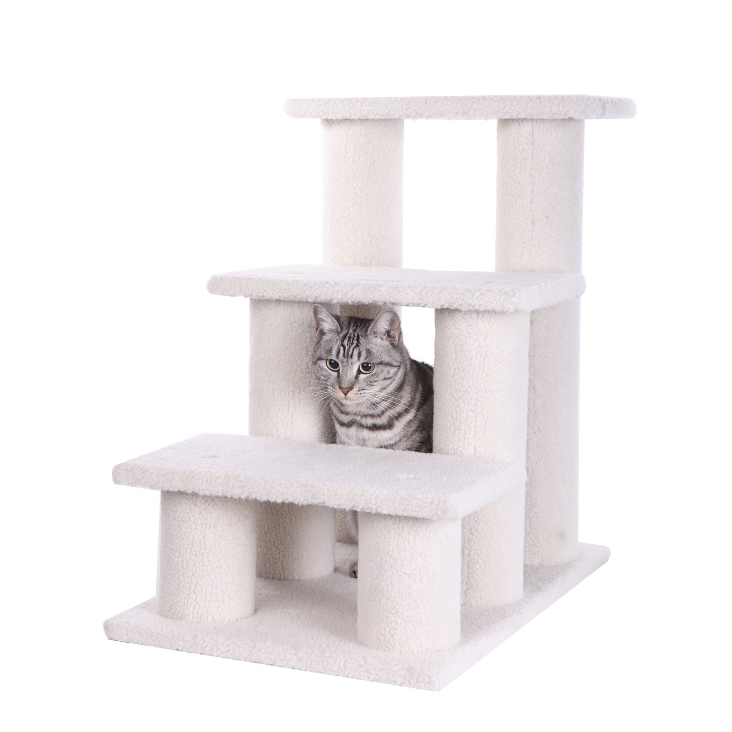 Cat Stairs Ramp 3-Step - HomeStock Pet Ramp for Cats & Dogs - Ivory ...