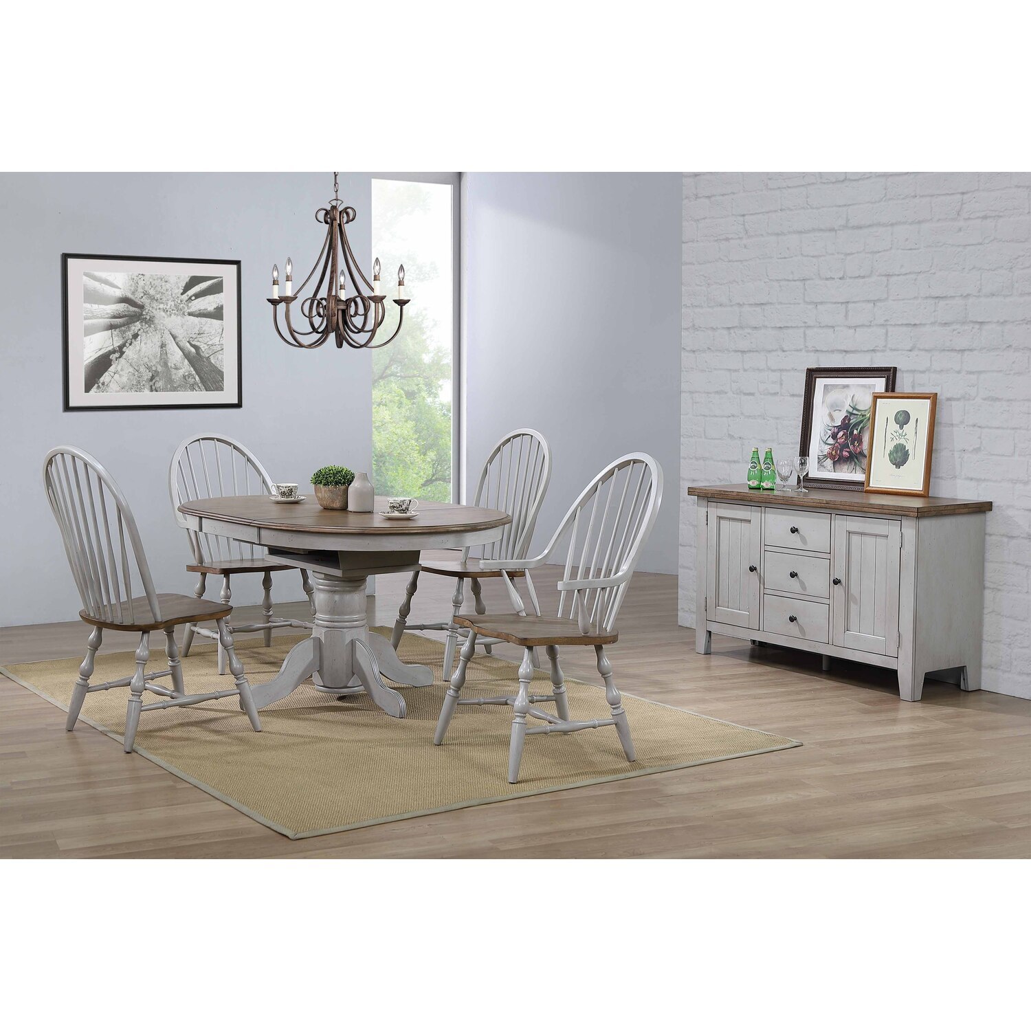 Extendable Dining Table Set - Round to Oval, 6 Chairs, Buffet, Gray ...
