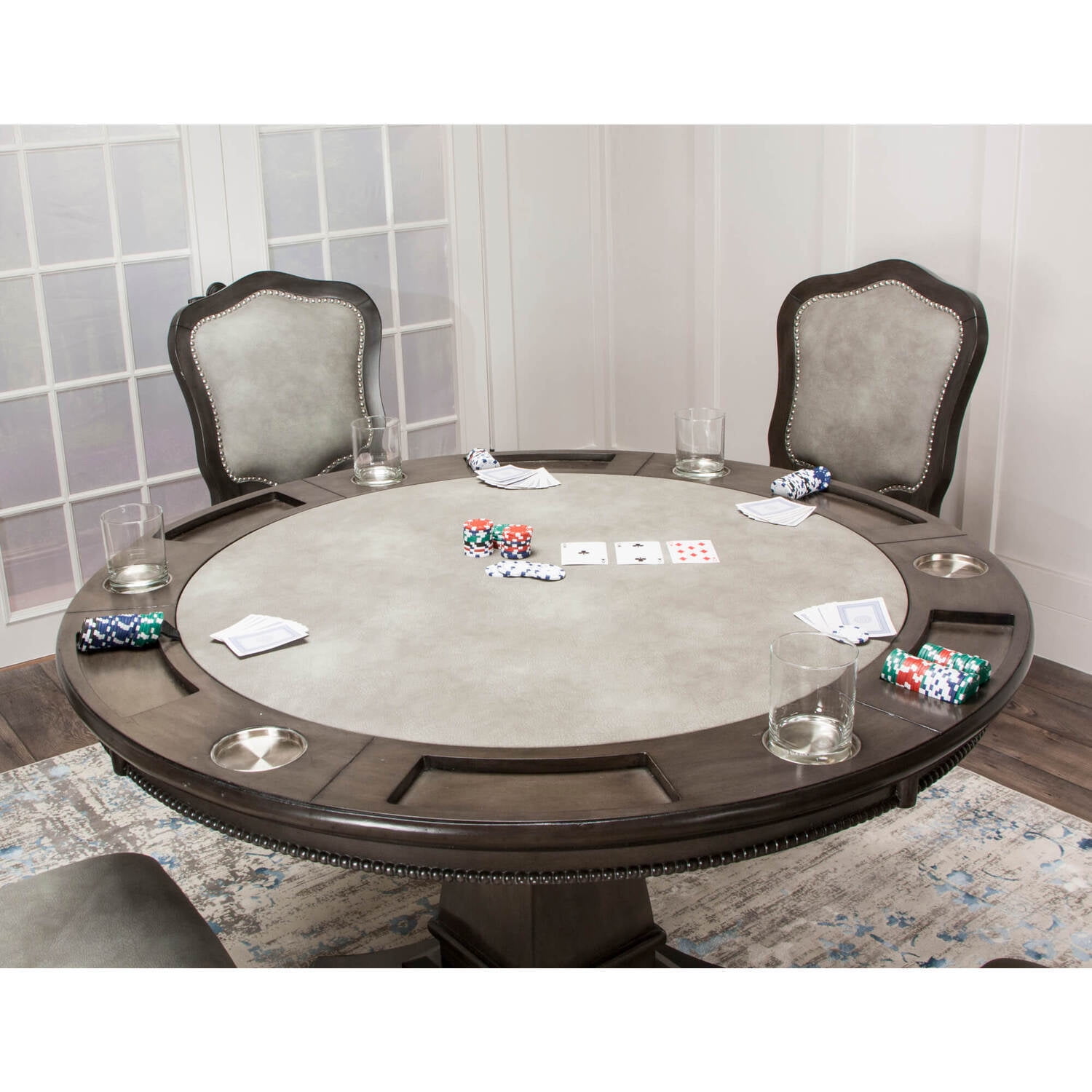 Round Dining Poker Table - 48" Vegas Game Table, Reversible Top, Seats ...
