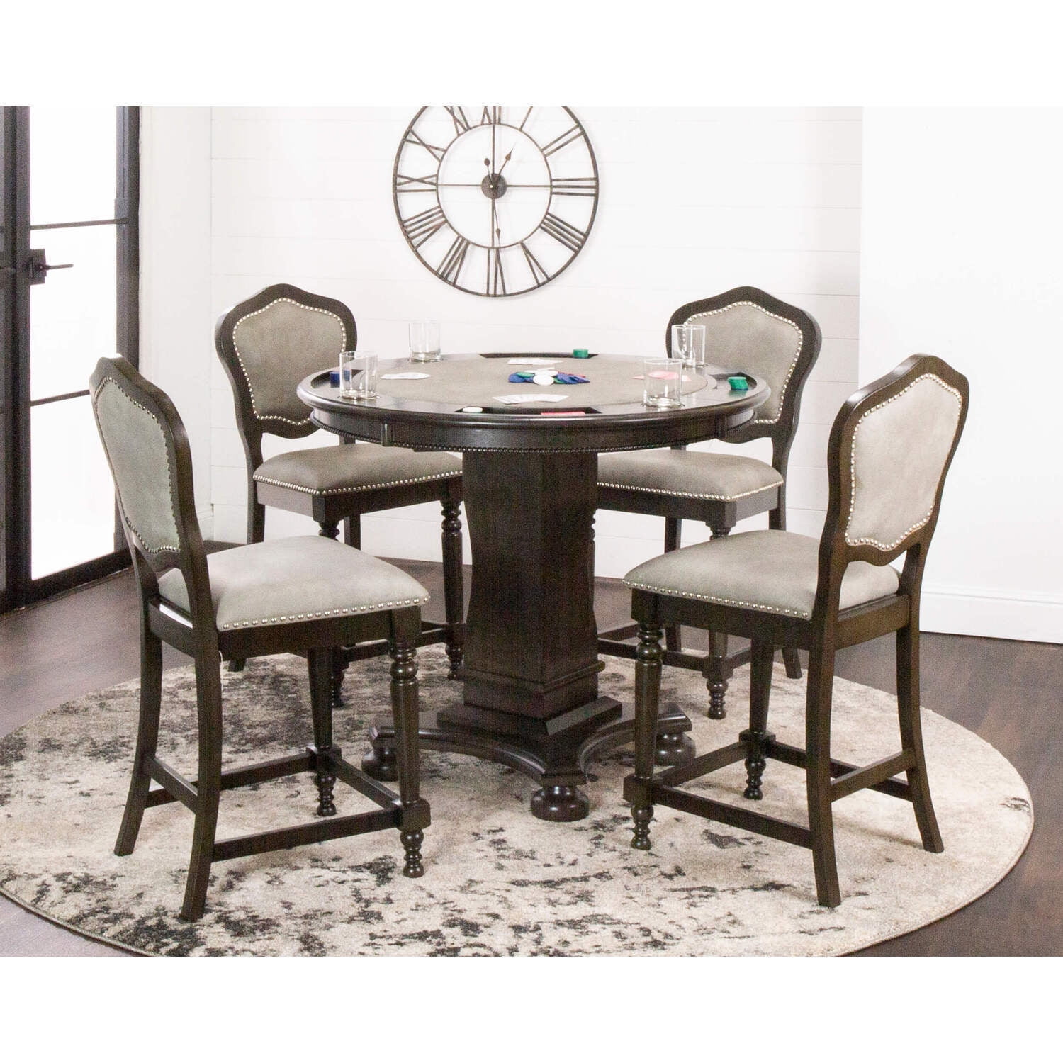 5 Piece Round Counter Height Dining Game Table Set - Poker, Chess ...