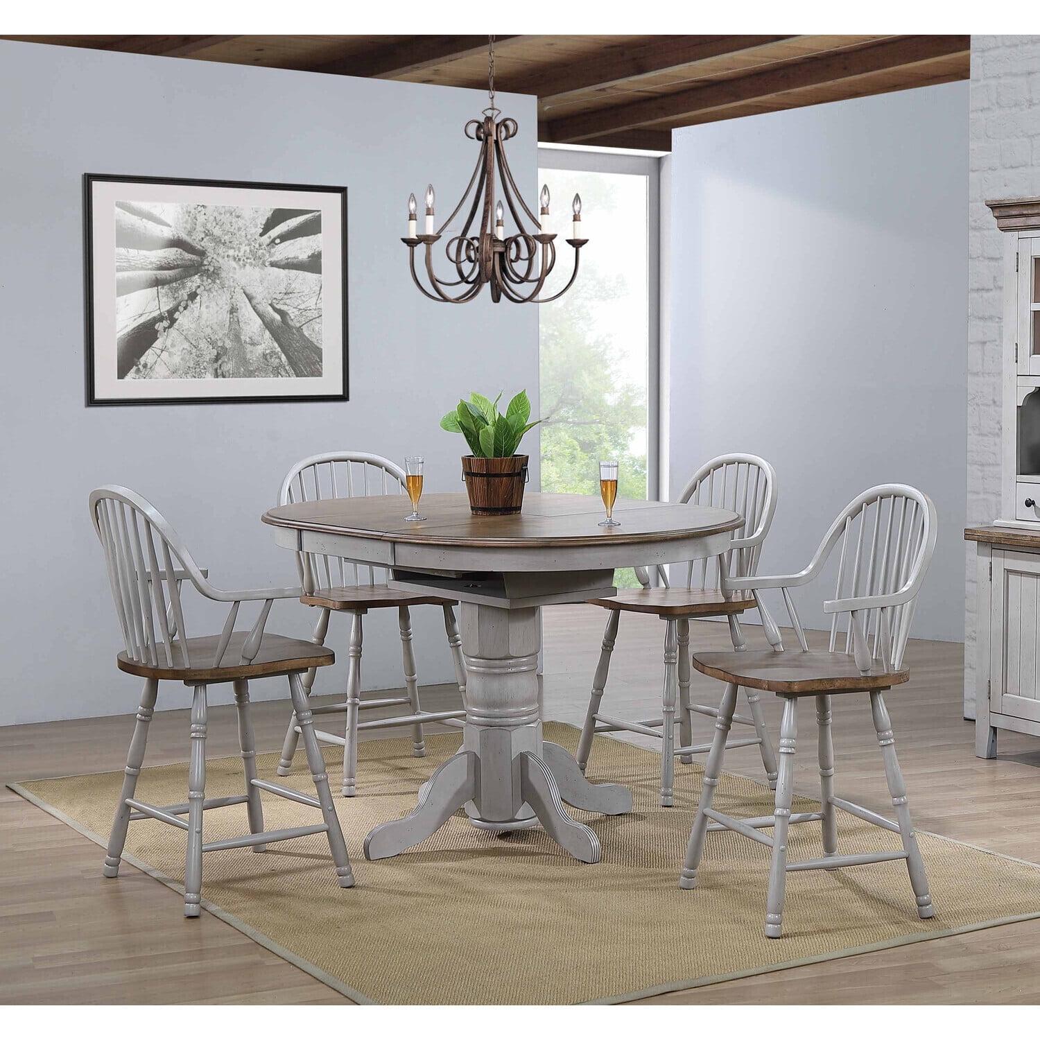 Extendable Dining Table Set - 5 Piece Pub Table & 4 Barstools - 42 ...