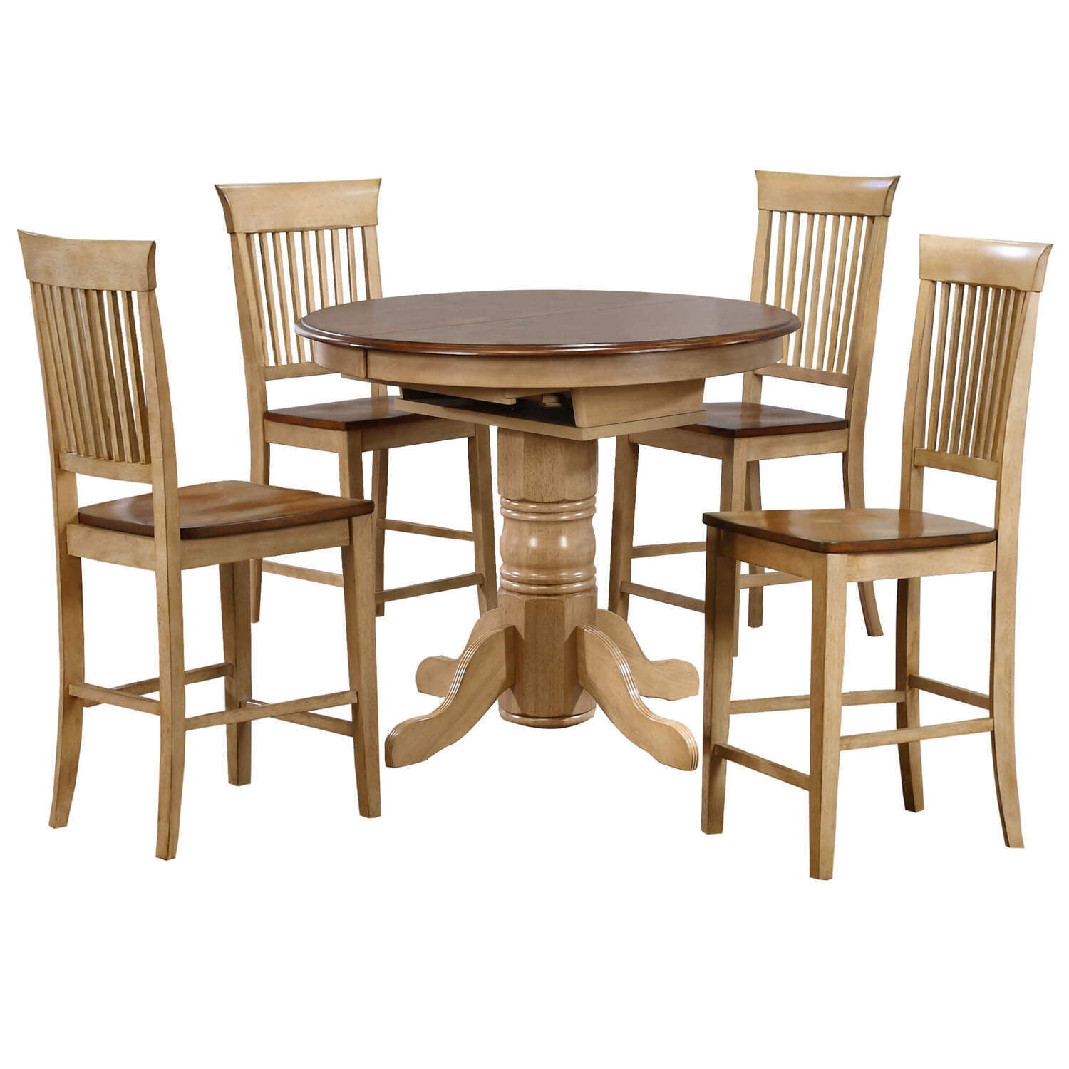 Extendable Dining Set 5 Piece - 42" Round/60" Oval Table & 4 Stools ...