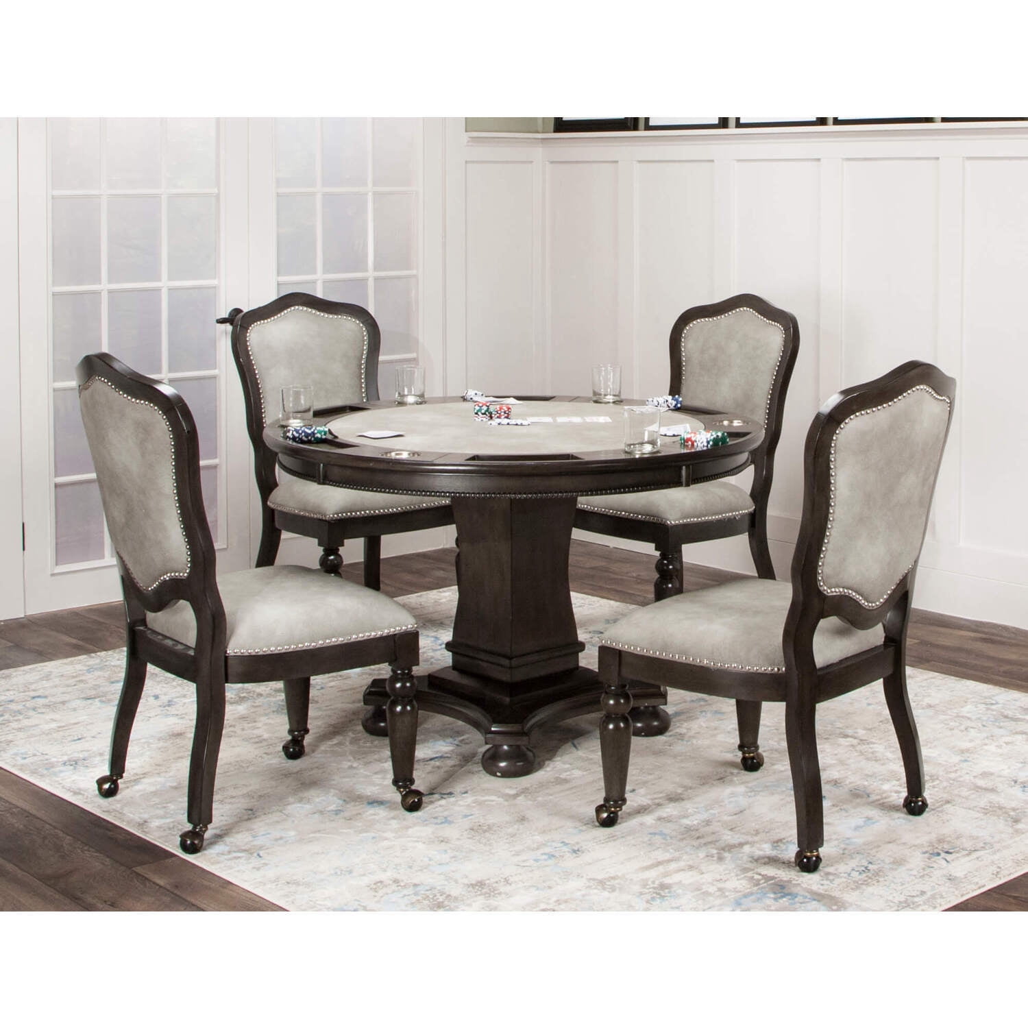 Vegas Poker Table Set - 5 Piece Dining Game Table with Chairs - 48 ...