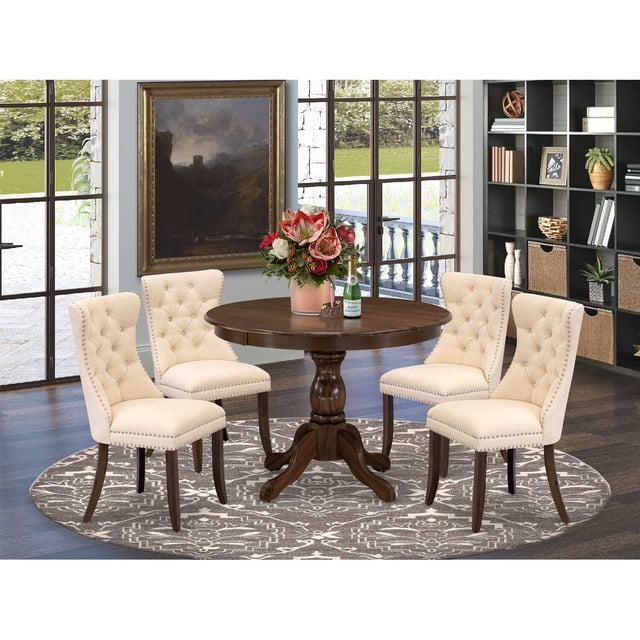 HomeStock 5 Piece Dinette Set Contains A Round Kitchen Dining Table And ...