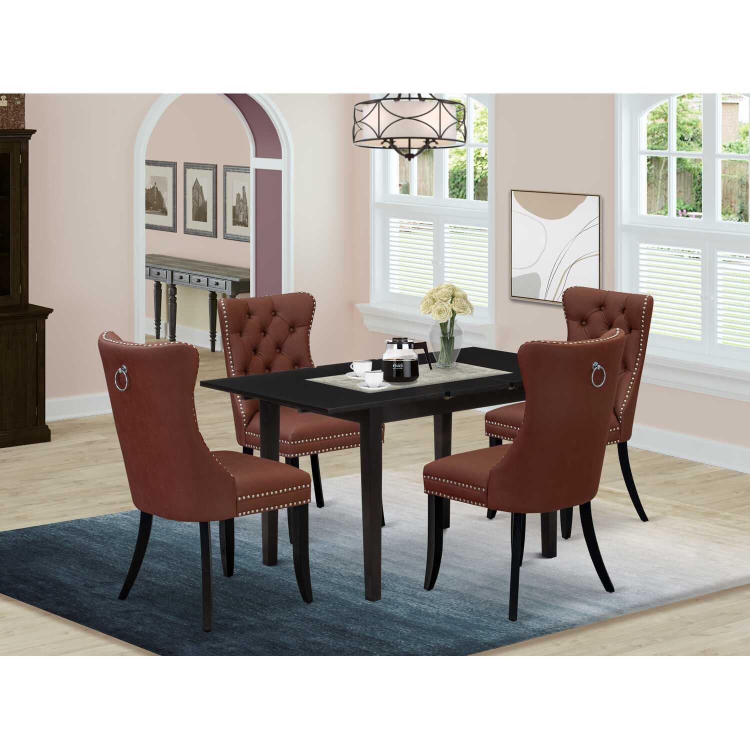 5 Piece Dining Set - Rectangle Table with 4 Chairs - Black Kitchen Set ...