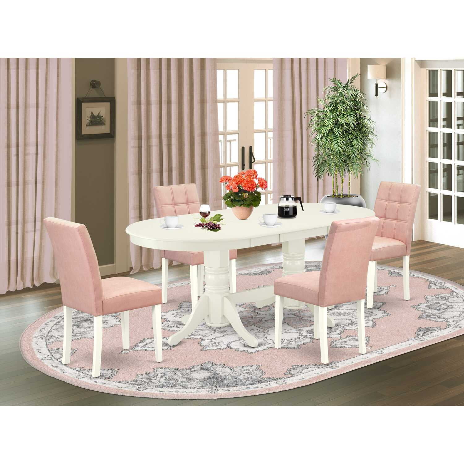 HomeStock 5 Piece Dining Table Set Consist Of An Oval Dining Table With ...