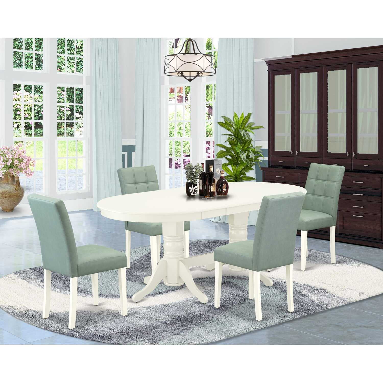 Oval Dining Table Set with 4 Chairs - Linen White Kitchen Table ...