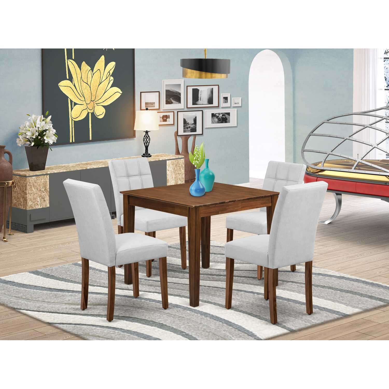 Square Dining Table Set for 4 - Kitchen Table with 4 Chairs - Walnut ...