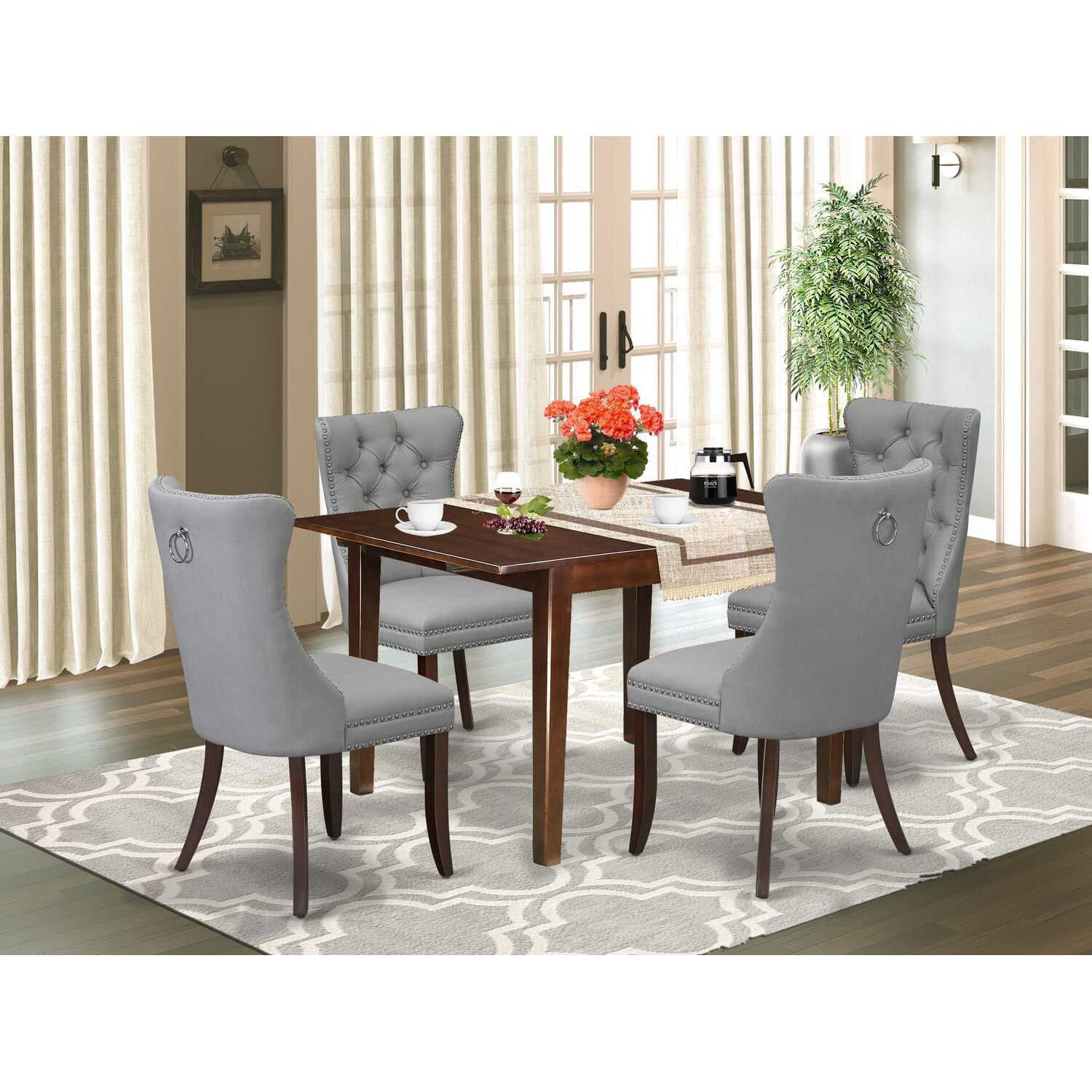 HomeStock 5 Piece Dining Table Set Includes A Rectangle Wooden Table ...