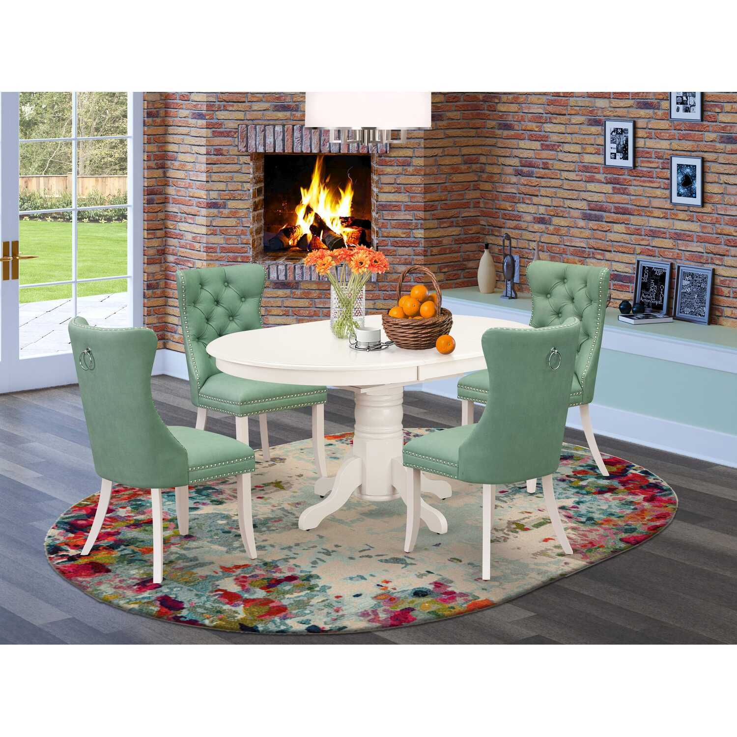 HomeStock 5 Piece Kitchen Set Consists Of An Oval Dining Table With ...